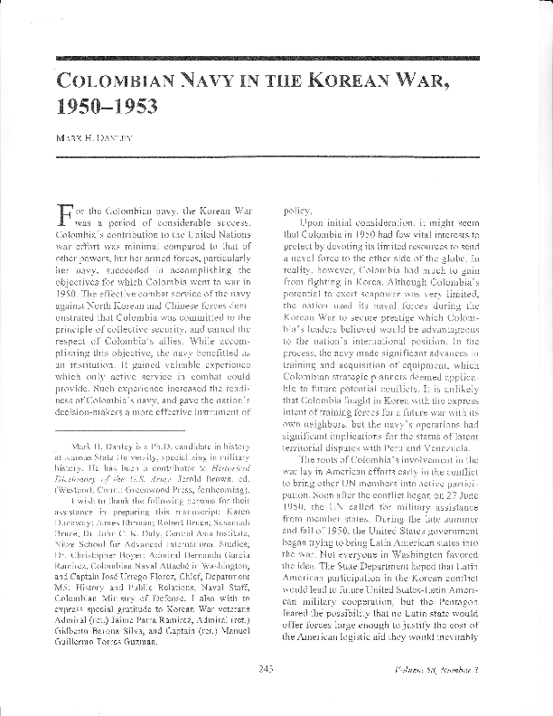 (PDF) Colombian Navy in the Korean War, 1950-1953
