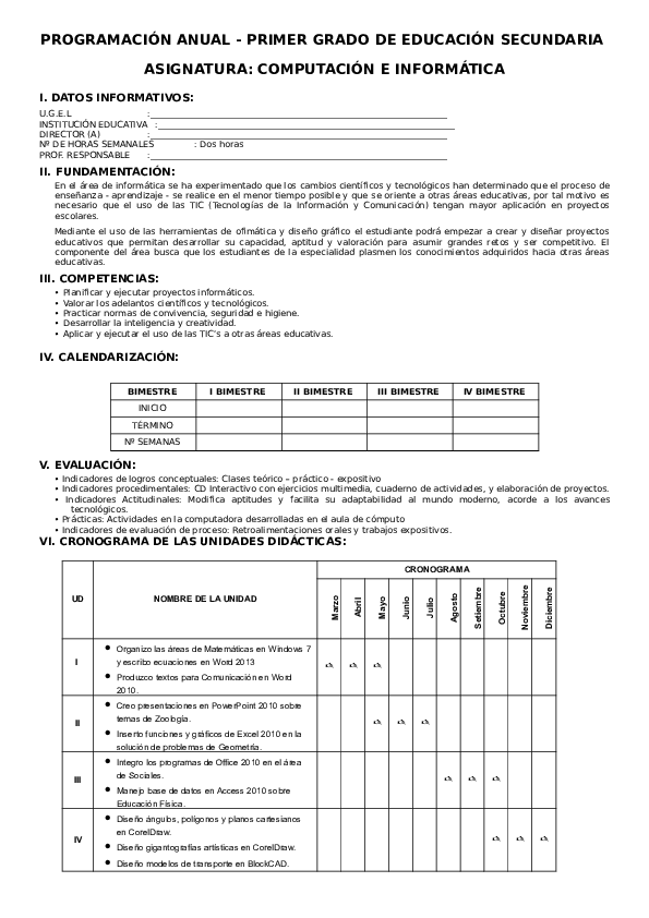 (DOC) PROGRAMACIÓN ANUAL -PRIMER GRADO DE EDUCACIÓN SECUNDARIA ASIGNATURA: COMPUTACIÓN E ...