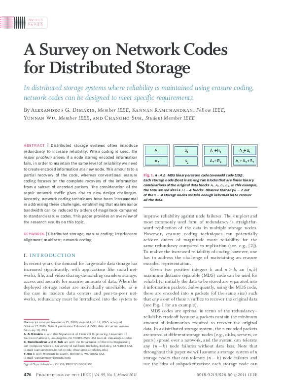 (PDF) I N V I A Survey on Network Codes for Distributed Storage