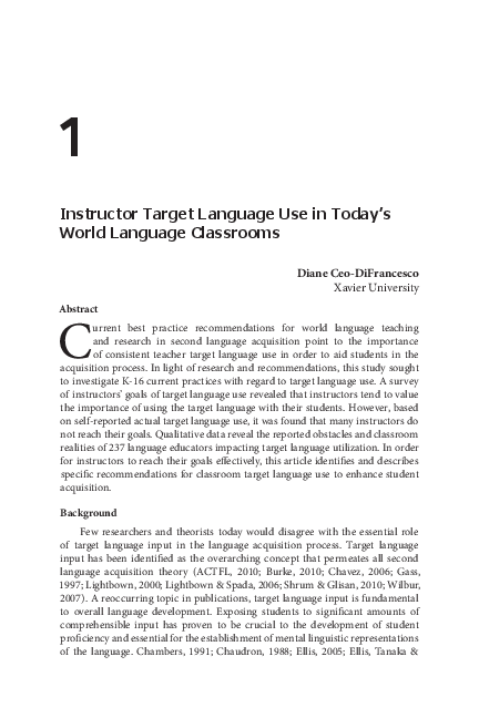 Instructor Target Language Use in Today's World Language Classroom