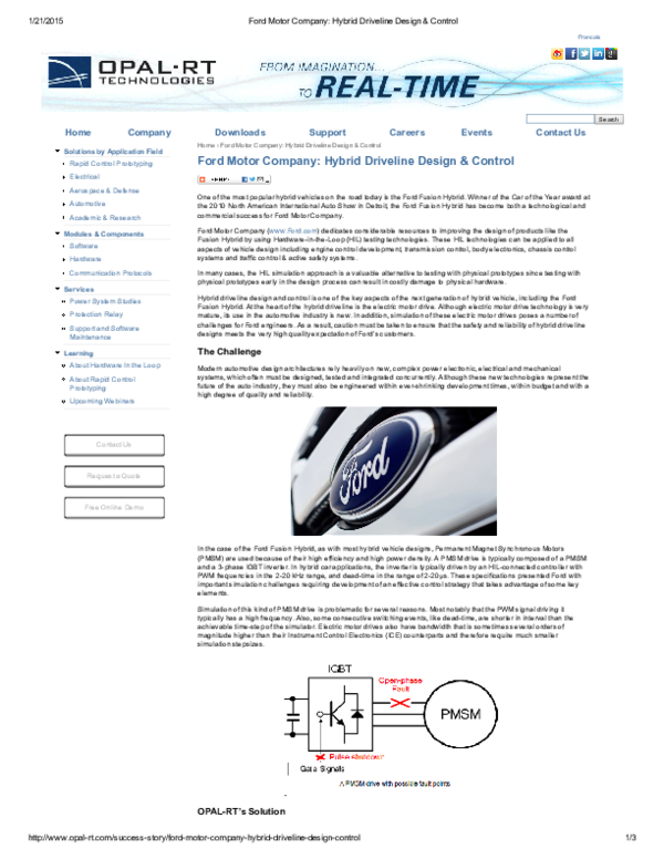 (PDF) Ford Motor Company Hybrid Driveline Design Control