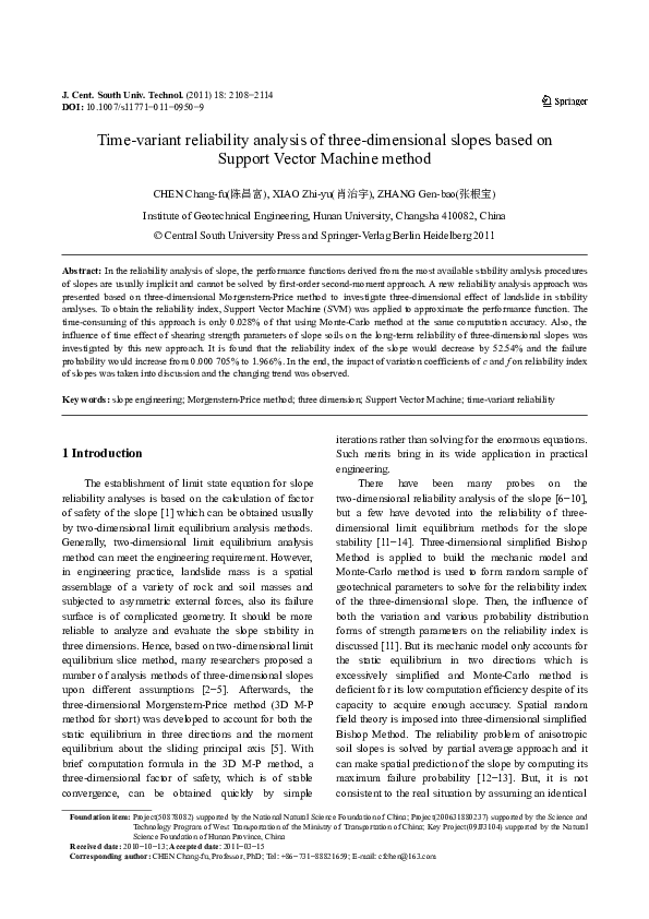 Pdf Time Variant Reliability Analysis Of Three Dimensional Slopes Based On Support Vector