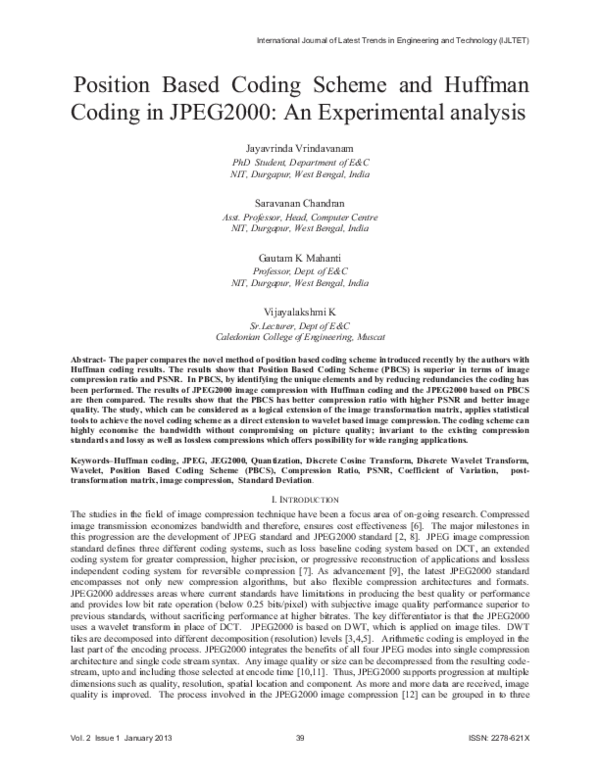 Pdf Position Based Coding Scheme And Huffman Coding In Jpeg2000 An 0905