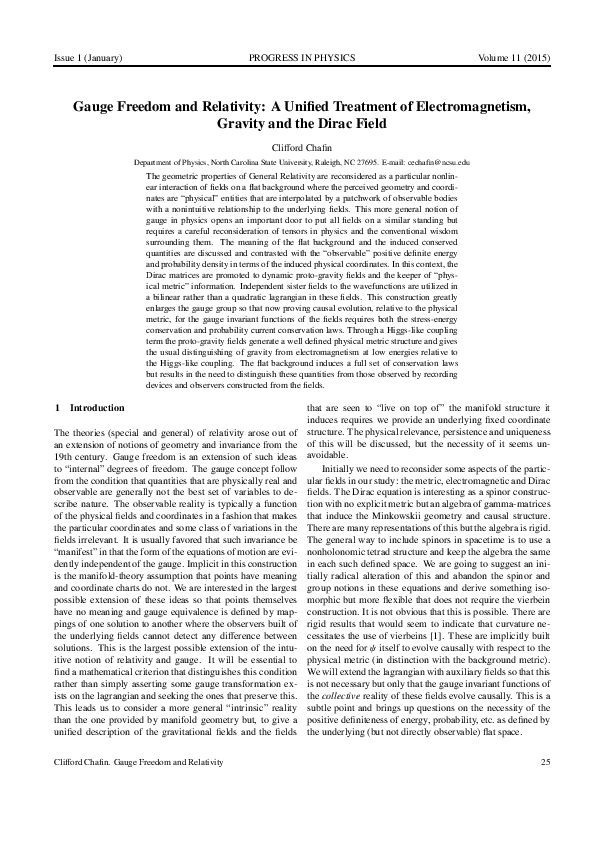 (PDF) Gauge Freedom and Relativity: A Unified Treatment of Electromagnetism, Gravity and the ...