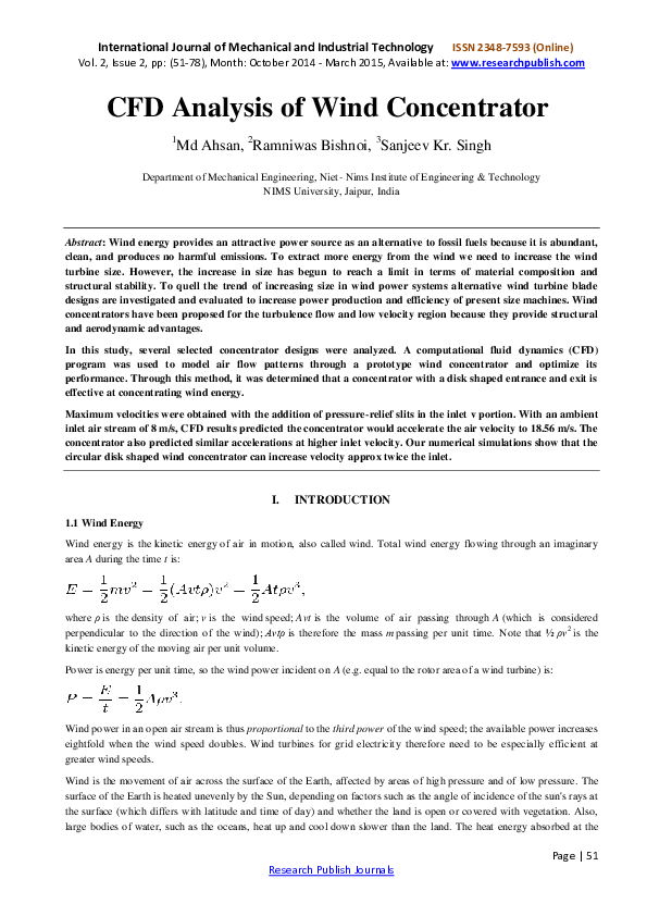 (PDF) CFD analysis of wind concentrator