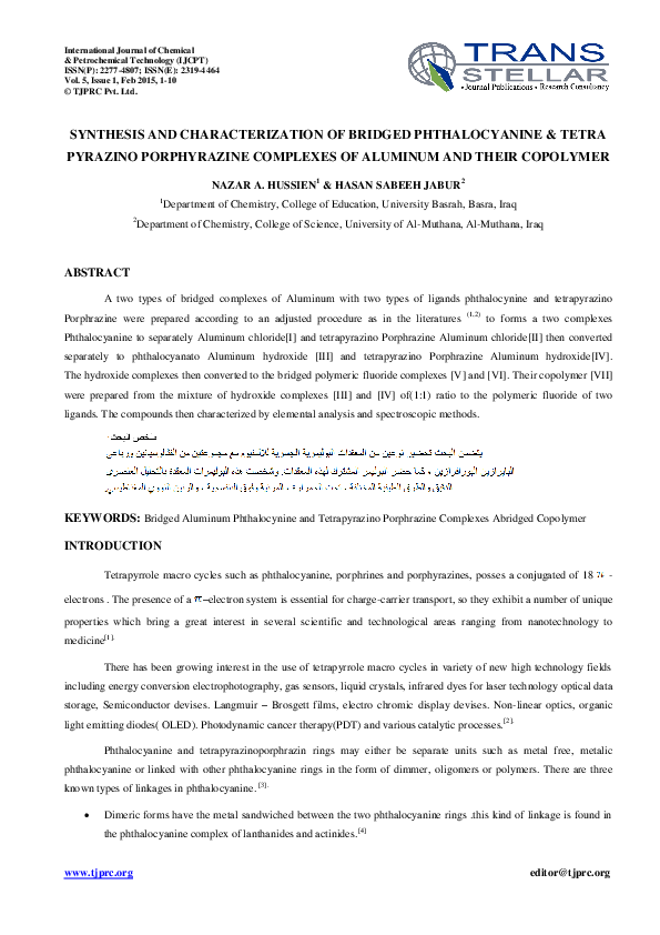 (PDF) SYNTHESIS AND CHARACTERIZATION OF BRIDGED PHTHALOCYANINE & TETRA ...
