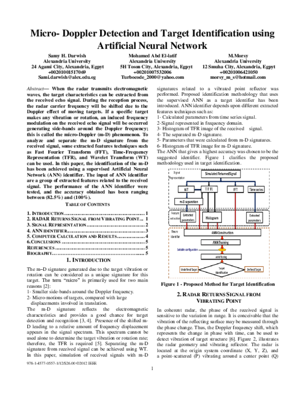 (PDF) Micro- Doppler Detection and Target Identification using Artificial Neural Network
