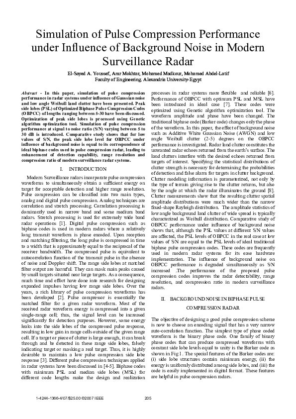 (PDF) Simulation of Pulse Compression Performance under Influence of Background Noise in Modern ...