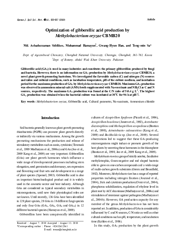 (PDF) Optimization of gibberellic acid production by Methylobacterium ...