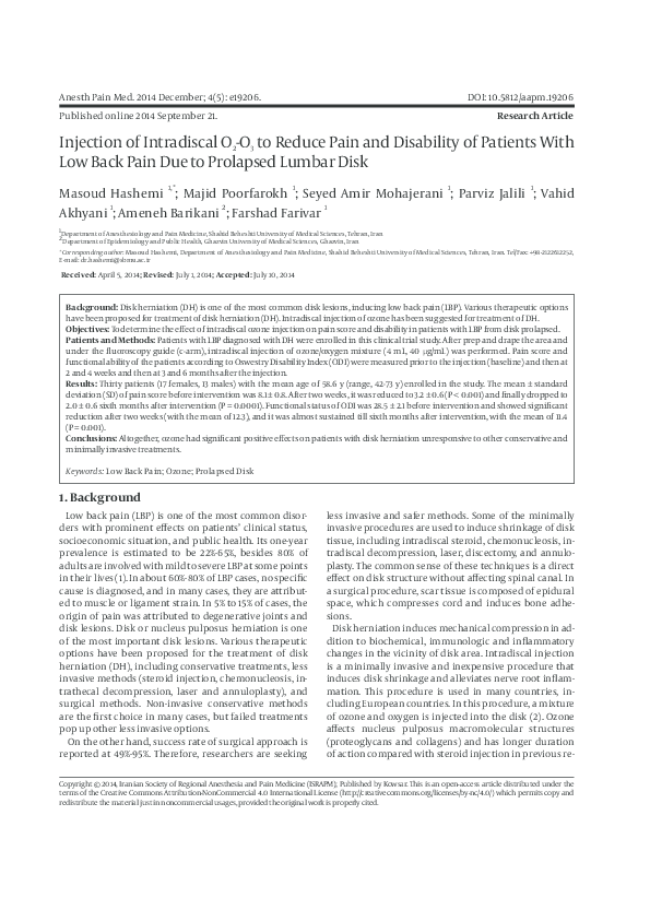 (PDF) Injection of Intradiscal O2-O3 to Reduce Pain and Disability of ...