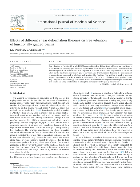 Pdf Effects Of Different Shear Deformation Theories On Free Vibration Of Functionally Graded Beams