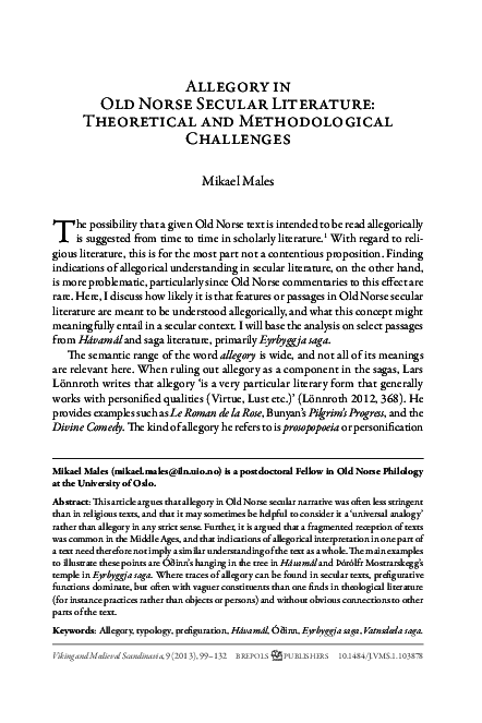 (PDF) Allegory in Old Norse Secular Literature: Theoretical and ...