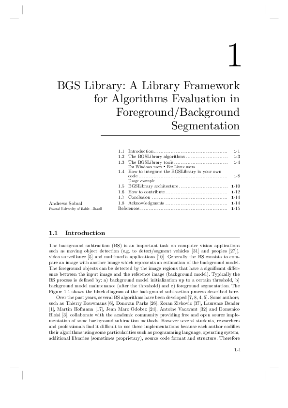 Bgs Library A Library Framework For Algorithms Evaluation In Foregroundbackground Segmentation