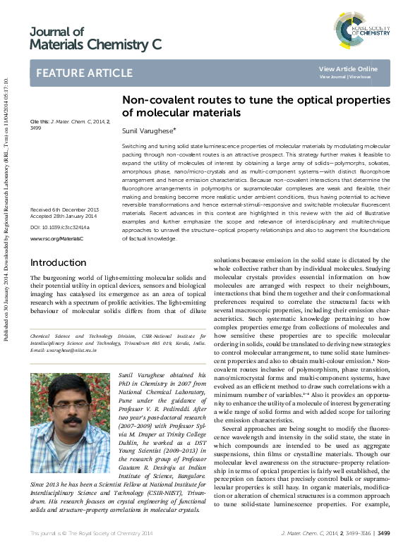 (PDF) Non-covalent routes to tune the optical properties of molecular ...
