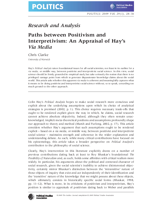 (PDF) Paths between Positivism and Interpretivism: An Appraisal of Hay ...