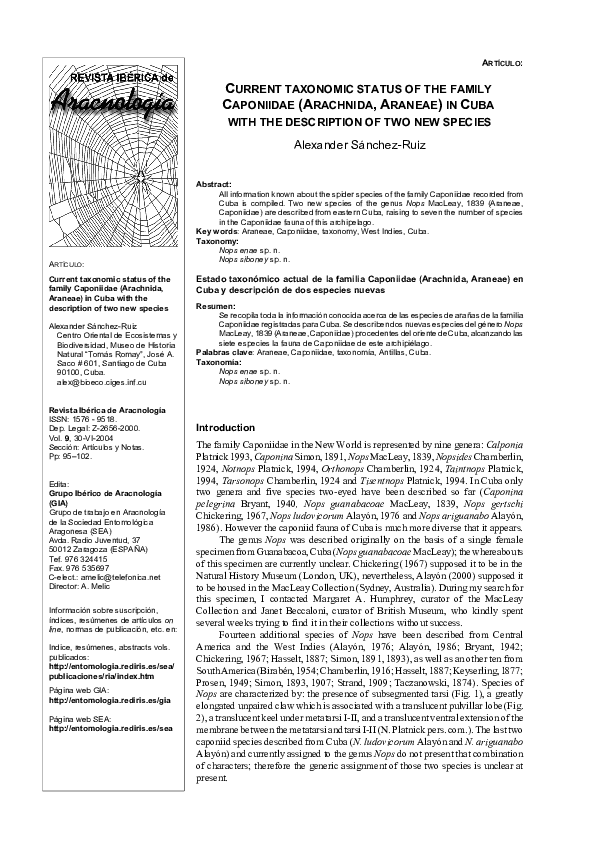 (PDF) ARTÍCULO: CURRENT TAXONOMIC STATUS OF THE FAMILY CAPONIIDAE ...