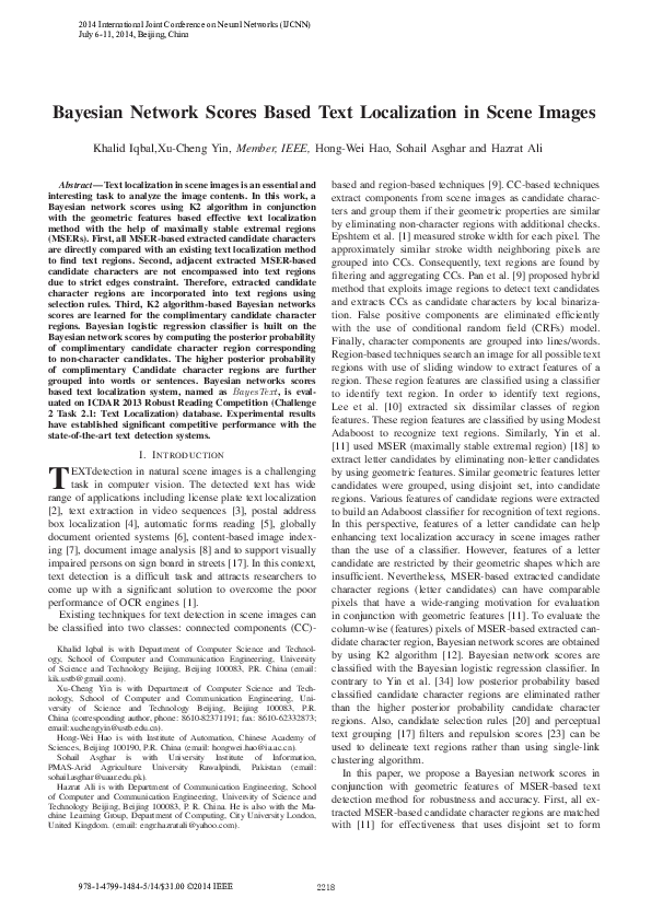 (PDF) Bayesian Network Scores Based Text Localization in Scene Images