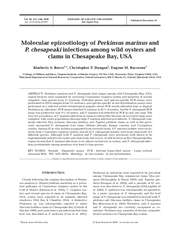 (PDF) Molecular epizootiology of Perkinsus marinus and P. chesapeaki ...
