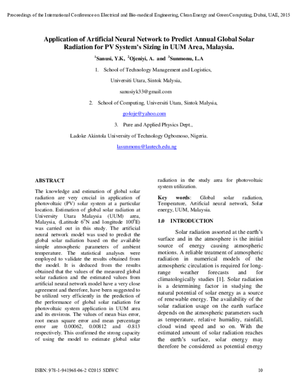 Pdf Application Of Artificial Neural Network To Predict Annual Global