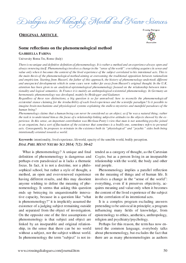 Some reflections on the phenomenological method
