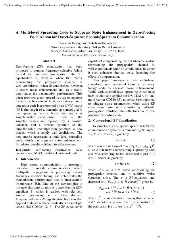 (PDF) A Multi-level Spreading Code to Suppress Noise Enhancement in Zero-Forcing Equalization ...