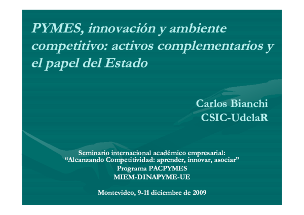 PYMES, innovación y ambiente competitivo: activos complementarios y el ...