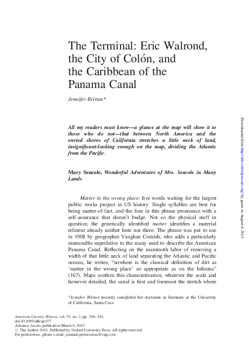 (PDF) The Terminal: Eric Walrond, the City of Colón, and the Caribbean ...