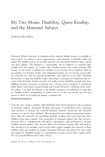 (PDF) My Two Moms: Disability, Queer Kinship, and the Maternal Subject