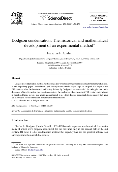 (PDF) Dodgson Condensation: The Historical and Mathematical Development ...