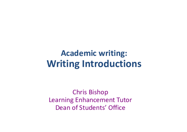 (PDF) Academic writing: Writing Introductions