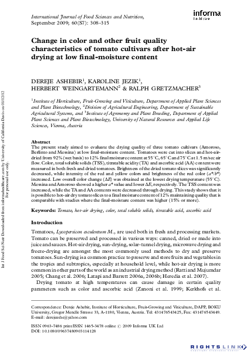 (PDF) Change in color and other fruit quality characteristics of tomato cultivars after hot-air ...
