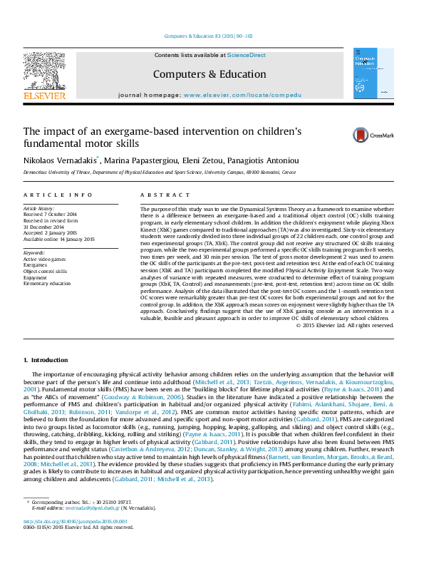 (PDF) The impact of an exergame-based intervention on children's fundamental motor skills