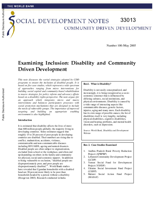 (PDF) Examining inclusion: Disability and community driven development.