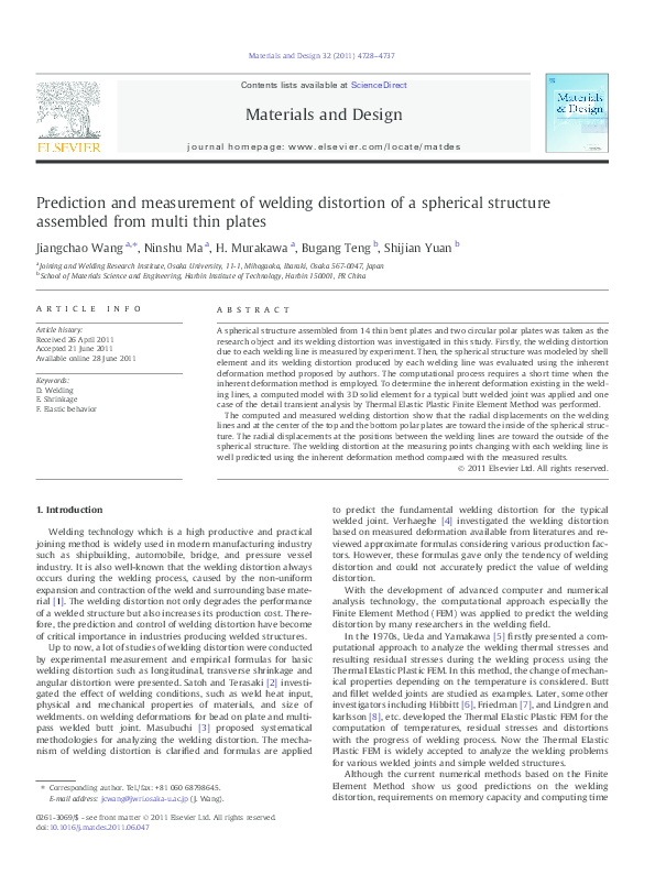 (PDF) Prediction and measurement of welding distortion of a spherical structure assembled from ...