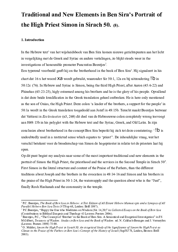 (DOC) Traditional and New Elements in Ben Sira's Portrait of the High ...