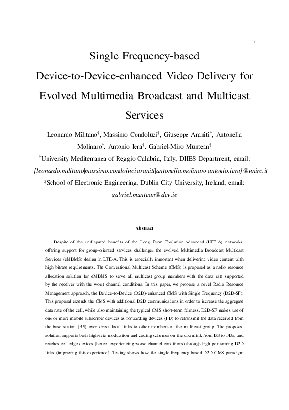 Pdf Single Frequency Based Device To Device Enhanced Video Delivery