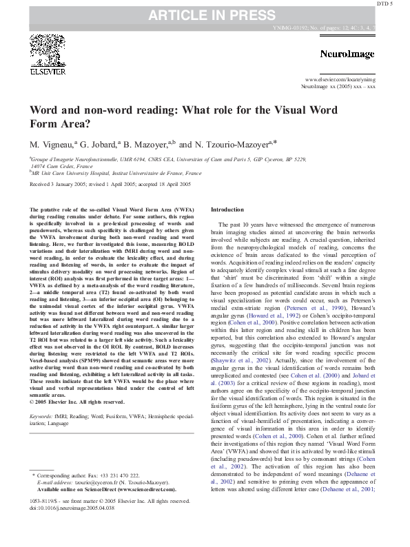 Word and non-word reading: What role for the Visual Word Form Area