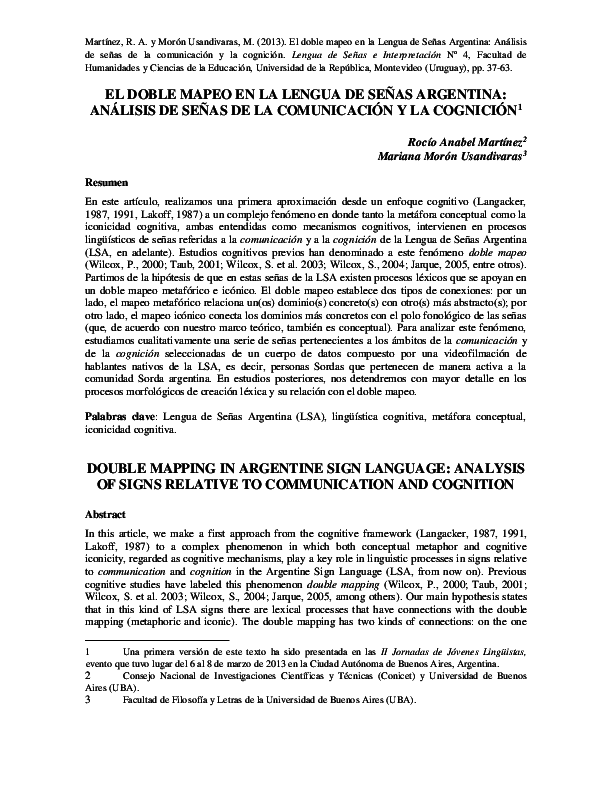 (PDF) El doble mapeo en la Lengua de Señas Argentina: Análisis de señas ...