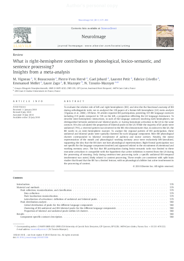 What Is Right Hemisphere Contribution To Phonological Lexico Semantic