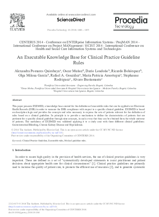 Pdf An Executable Knowledge Base For Clinical Practice Guideline Rules Milena Garcia 