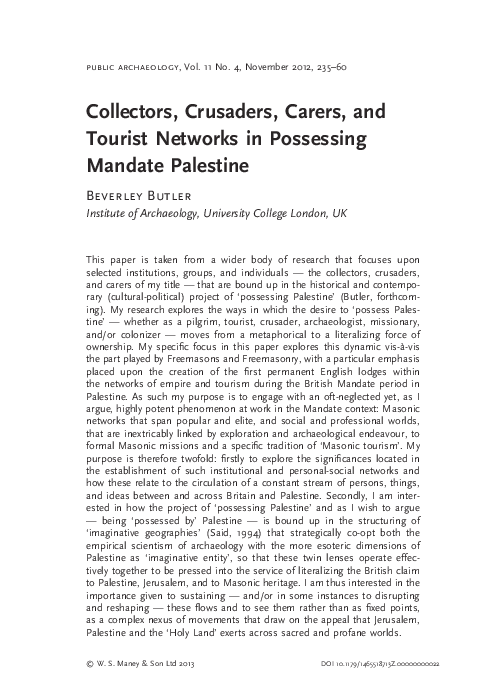 Butler, B, (2013), Collectors, Crusaders, Carers and Tourist Networks ...