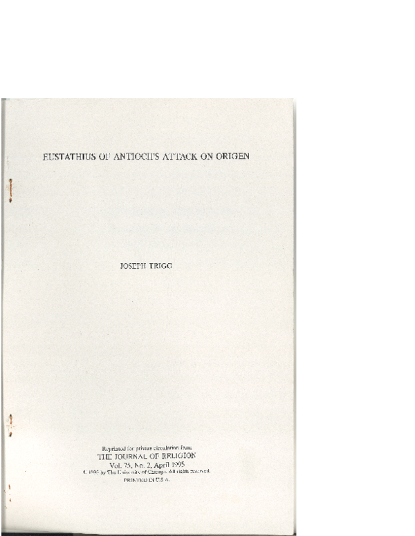 (PDF) Eustathius of Antioch's Attack on Origen: What is at Issue in an ...