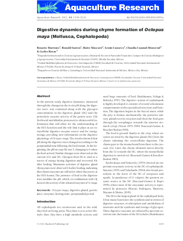 (PDF) Digestive dynamics during chyme formation of Octopus maya ...