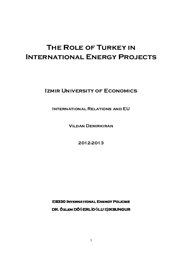 (PDF) The Role of Turkey in International Energy Projects