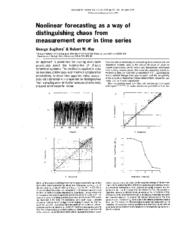 Pdf Nonlinear Forecasting As A Way Of Distinguishing Chaos From