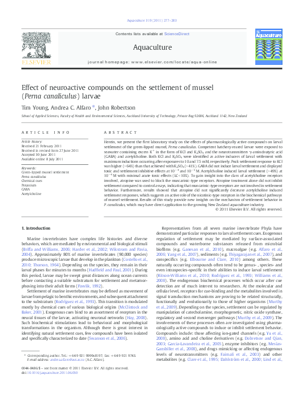 (PDF) Effect of neuroactive compounds on the settlement of mussel ...