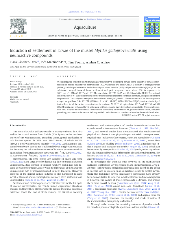 (PDF) Induction of settlement in larvae of the mussel Mytilus ...