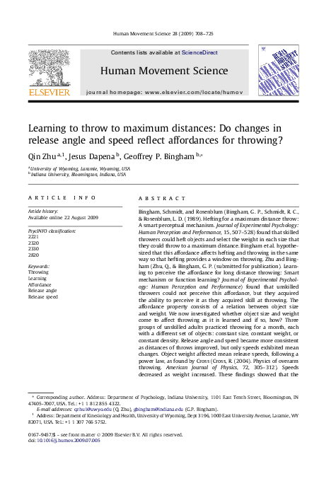 (PDF) Learning to throw to maximum distances: Do changes in release ...