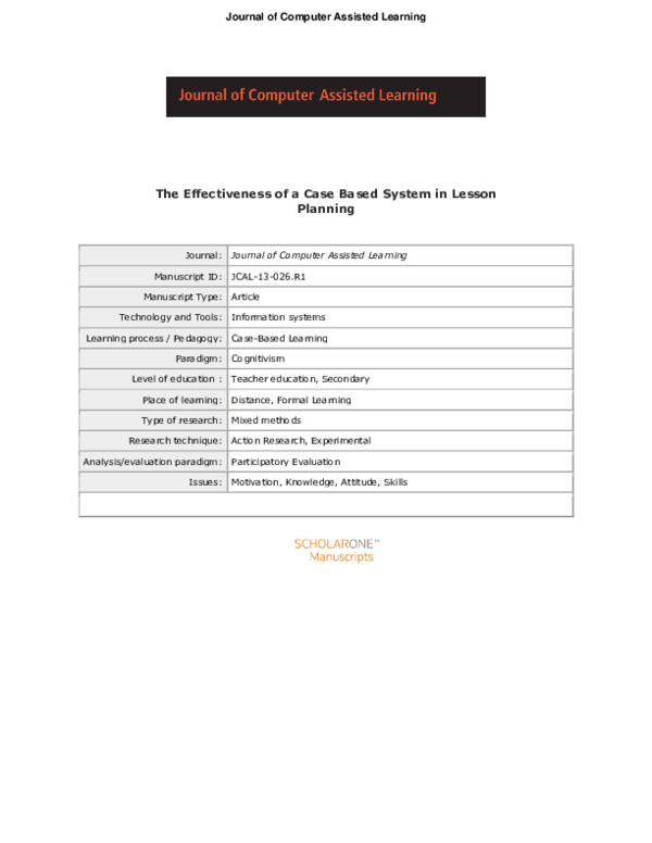 (PDF) Case Based System in Lesson Planning