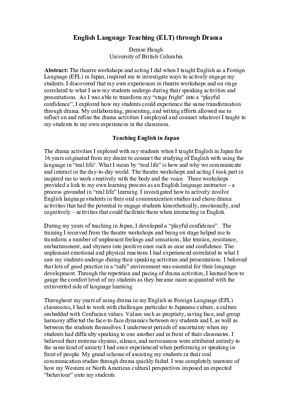 (PDF) English Language Teaching through Drama